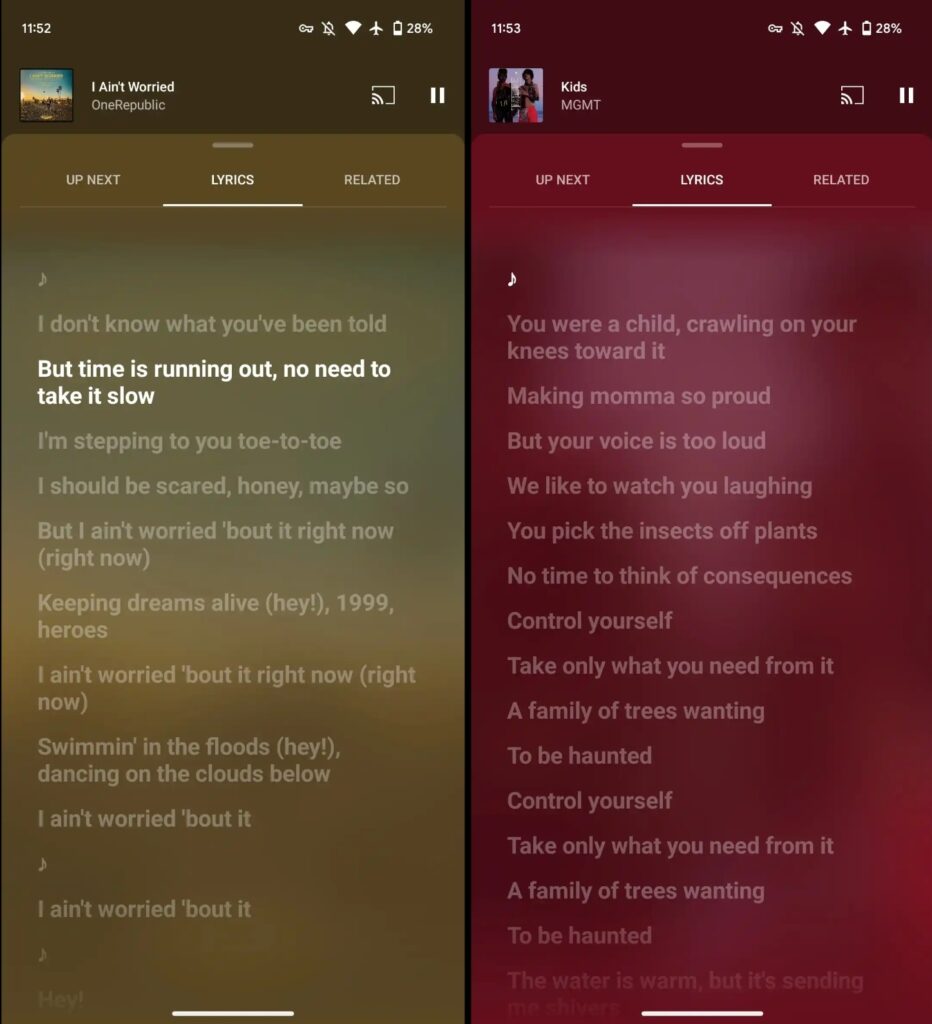 YouTube Music ahora cuenta con letras sincronizadas YouTube Music ahora cuenta con letras sincronizadas